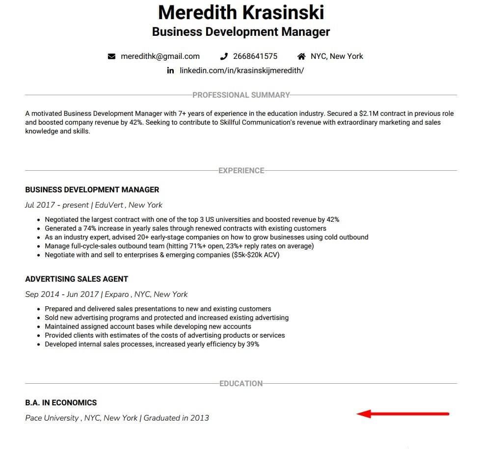 Education Section Resume